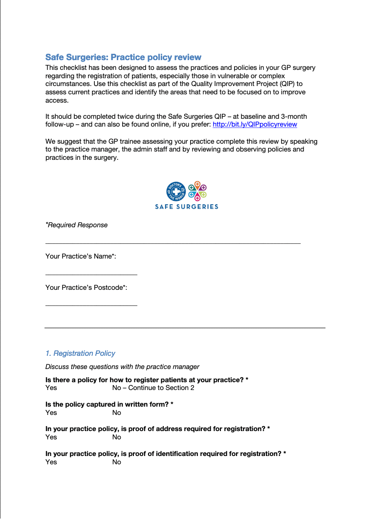Safe Surgeries QI project for GP trainees - Doctors of the World
