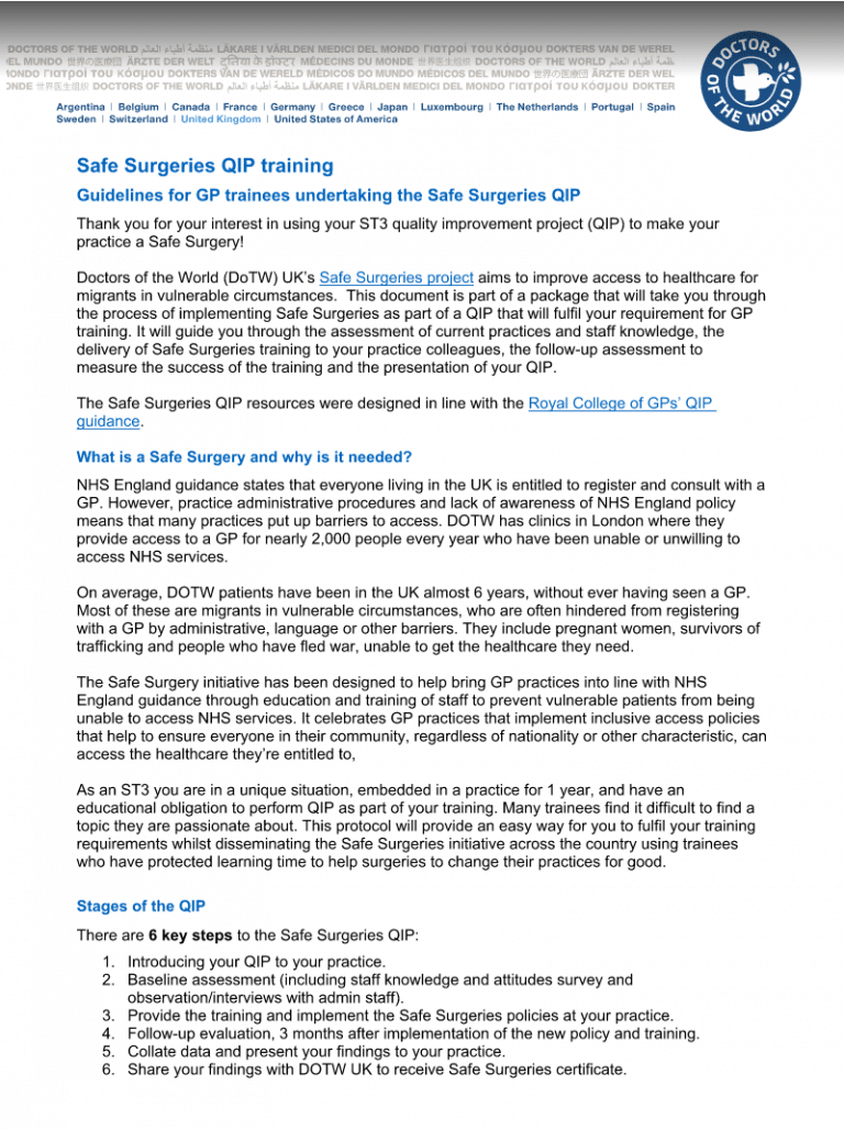 Safe Surgeries QI project for GP trainees - Doctors of the World