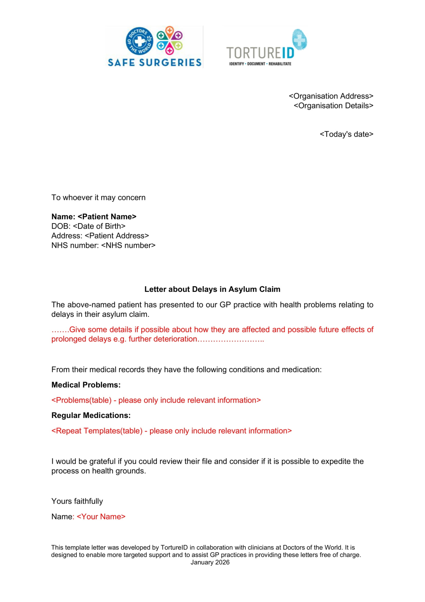 Letter templates to support people seeking asylum - Doctors of the World