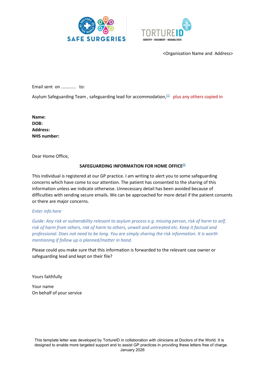 Letter templates to support people seeking asylum - Doctors of the World