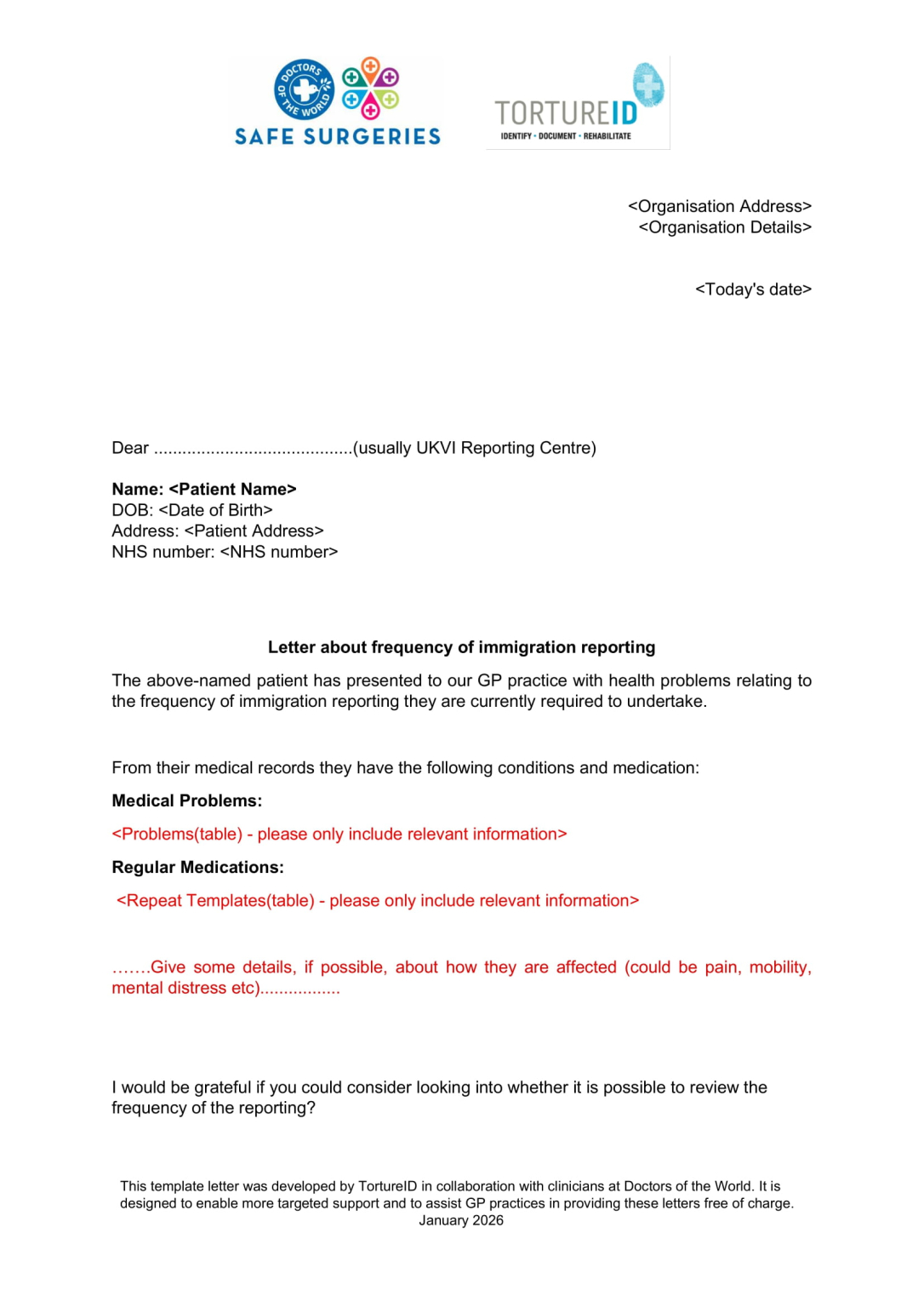 Letter templates to support people seeking asylum - Doctors of the World