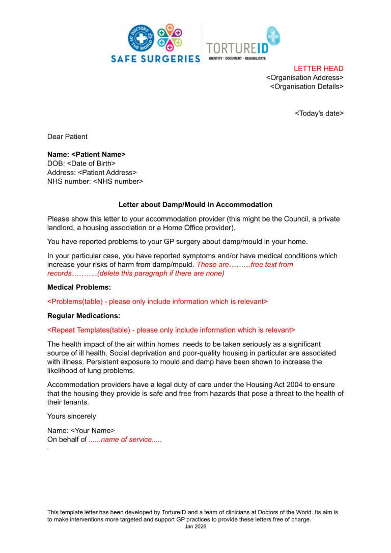 Letter templates to support people seeking asylum - Doctors of the World