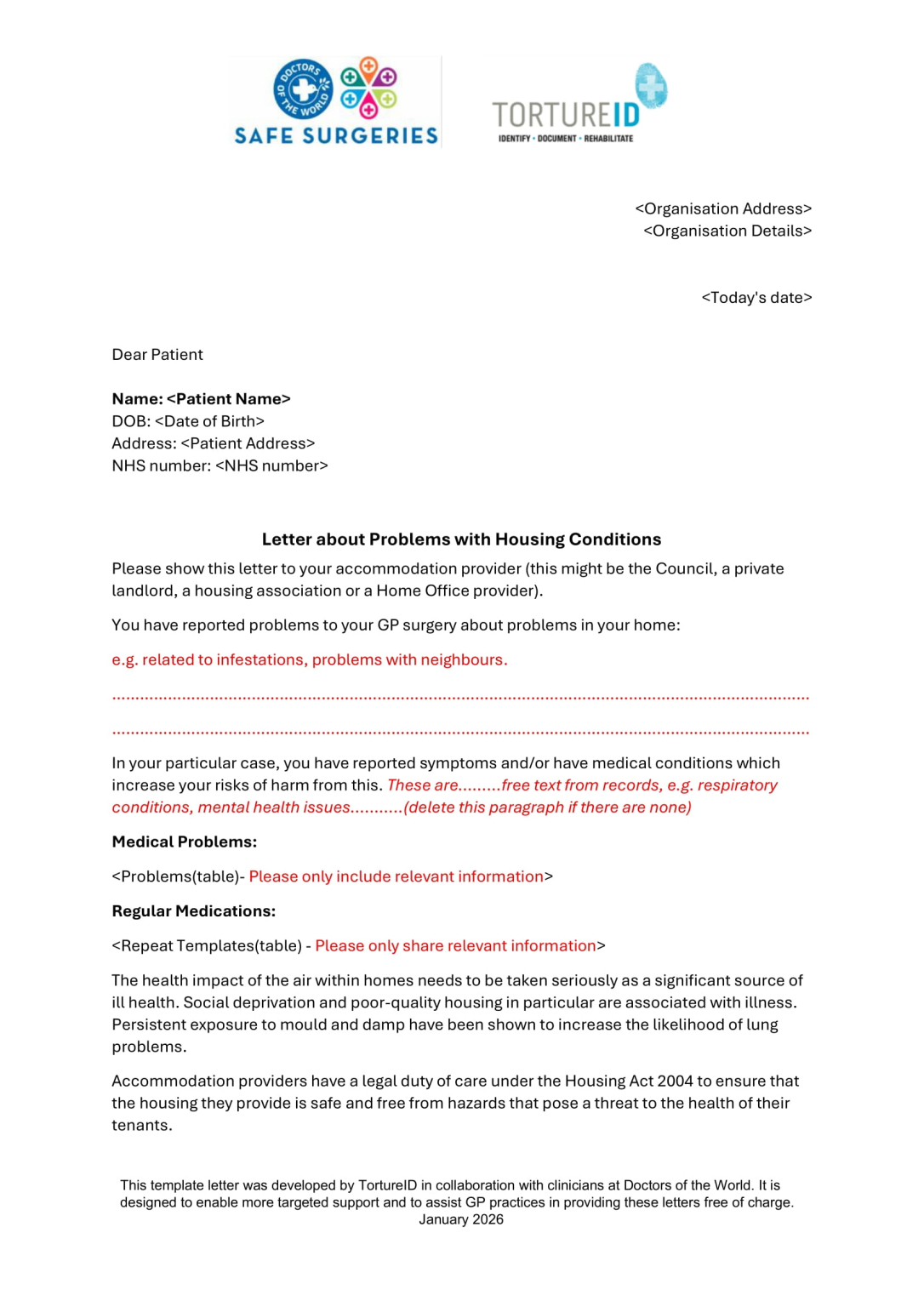 Letter templates to support people seeking asylum - Doctors of the World